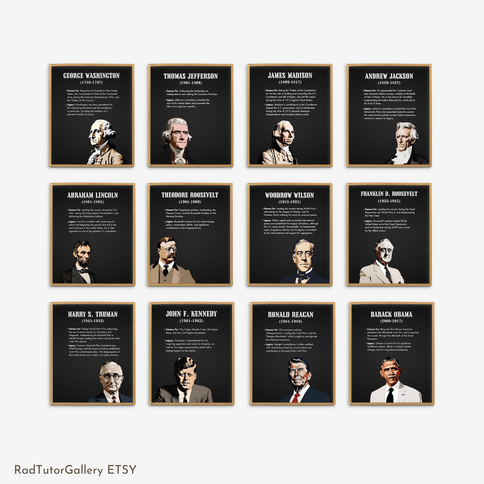 Famous US Presidents Set of 12, History Classroom Posters, American ...