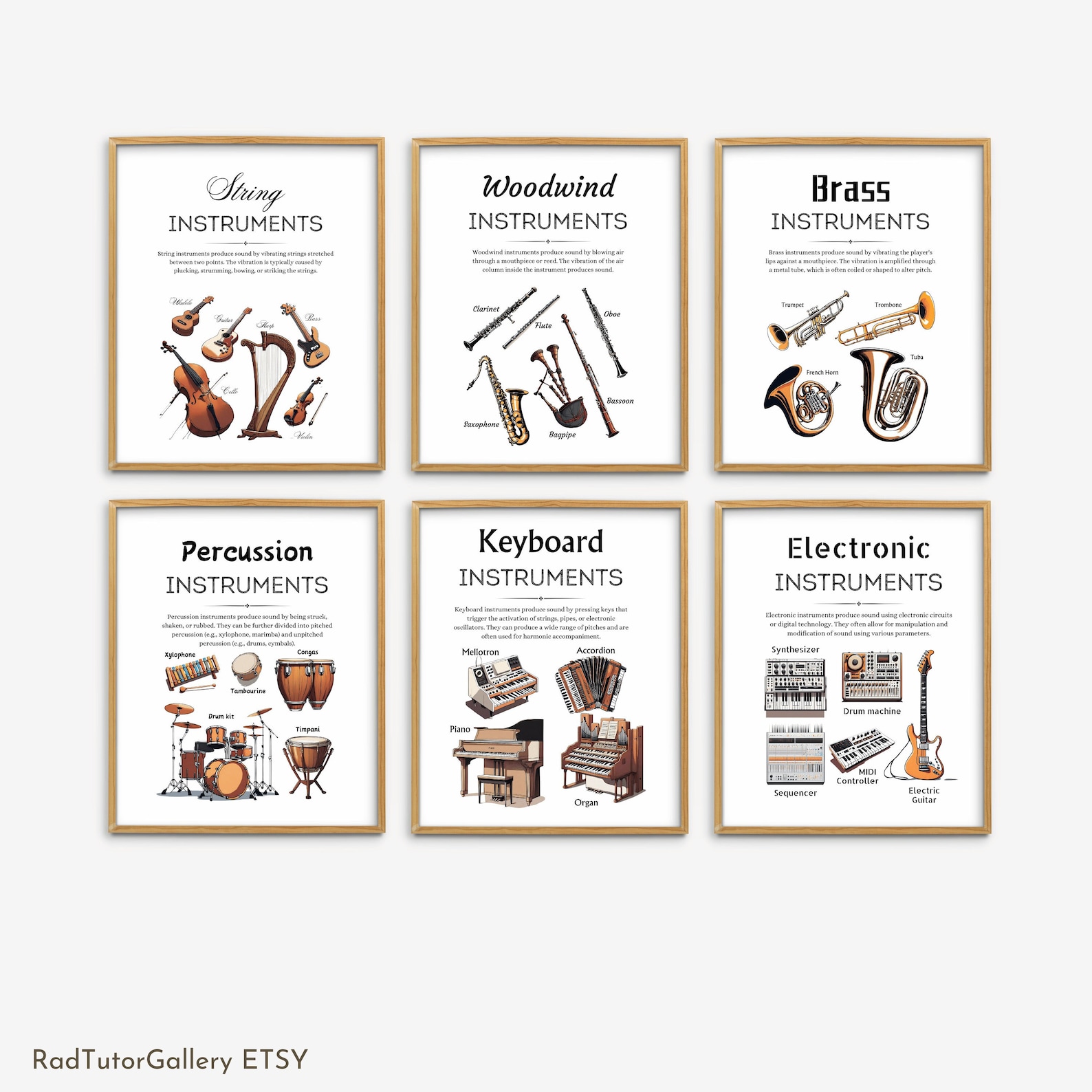 Music Instruments Set of 6 Gallery Wall Art, Music Classroom Poster ...