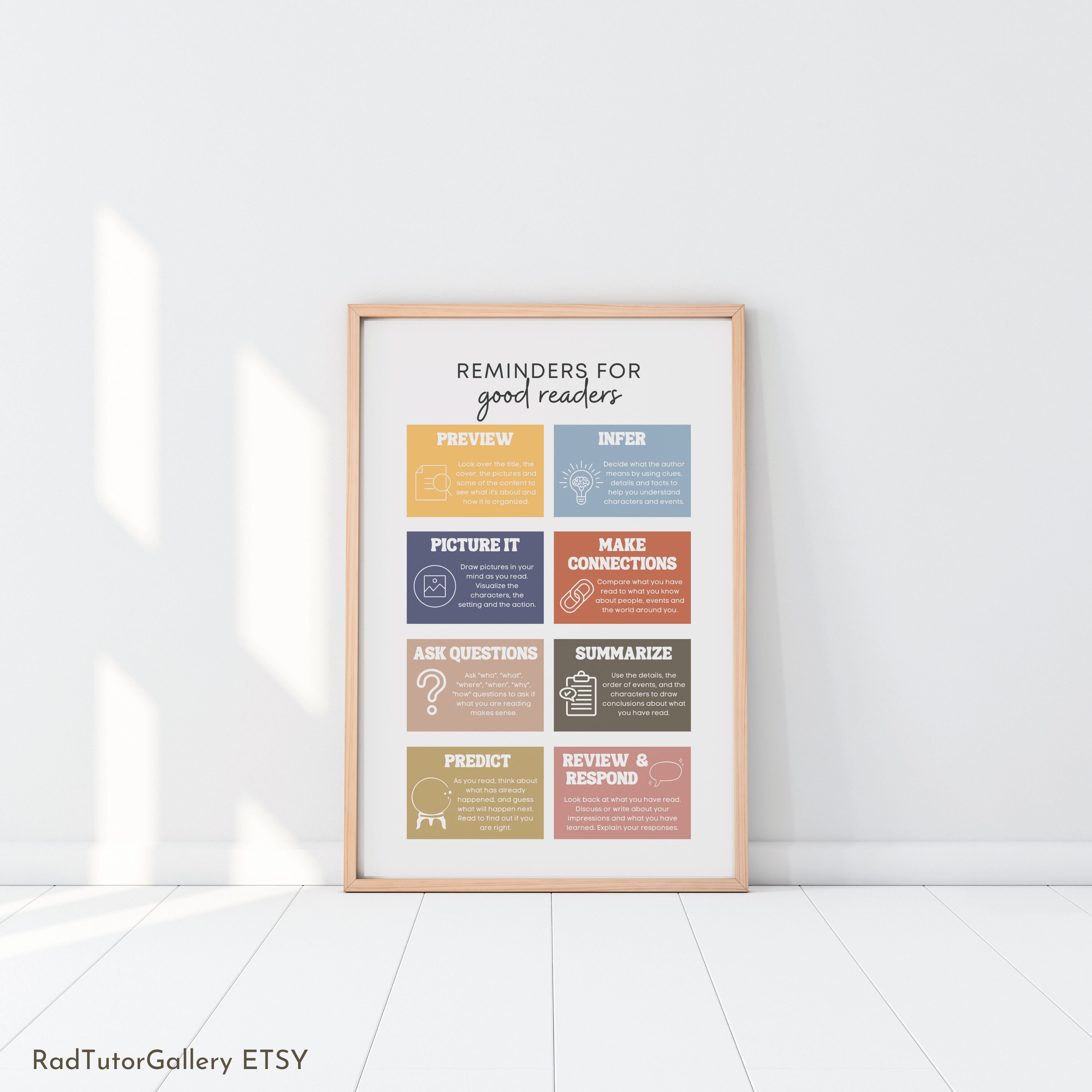 Reminders for Good Readers Classroom Poster, English Literary Wall Art ...