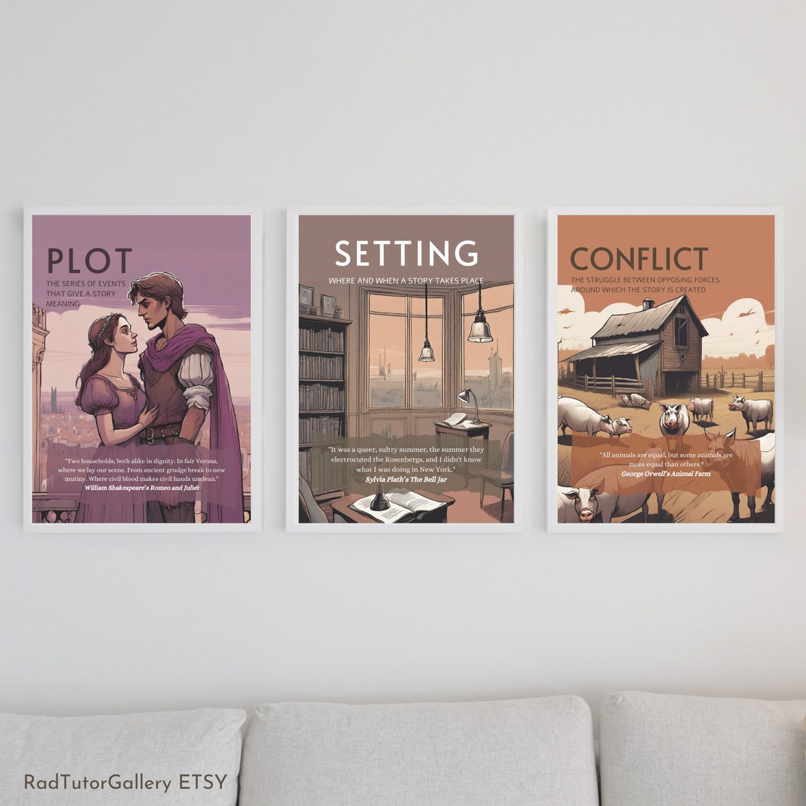 Literary Elements Posters Set of 12, English Literary Wall Arts ...