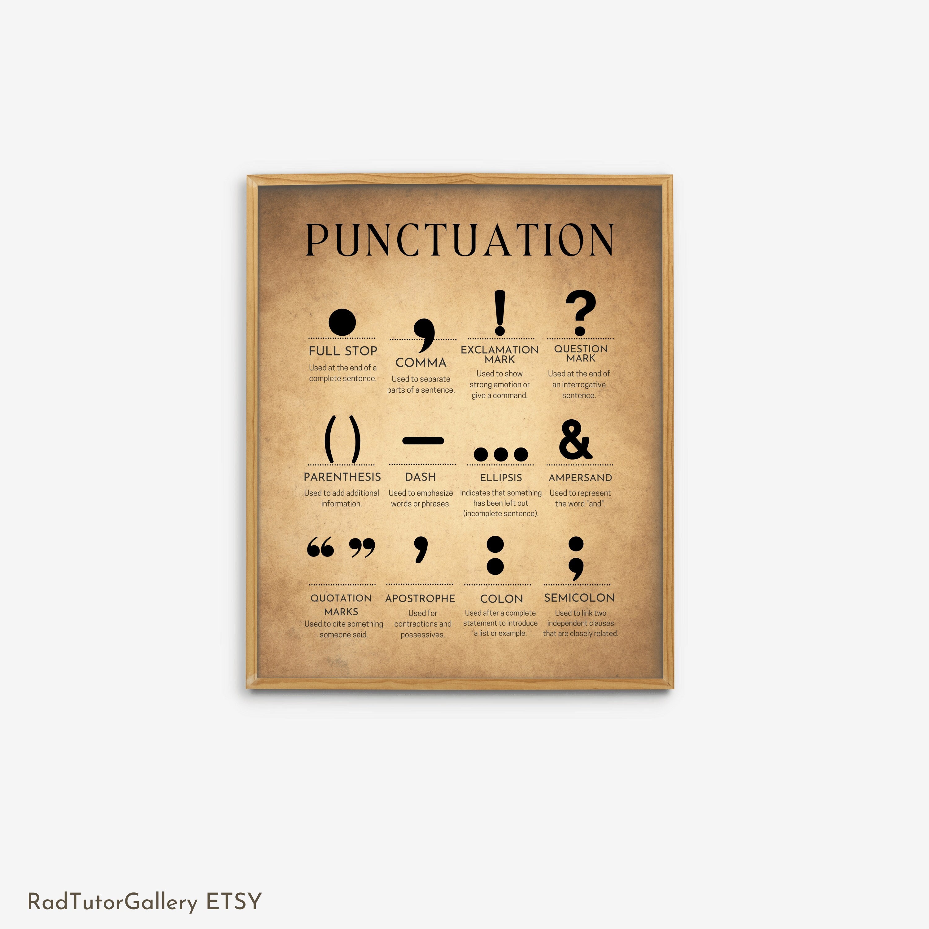 Punctuation Writing and Grammar Art Print, Ppunctuation English ...