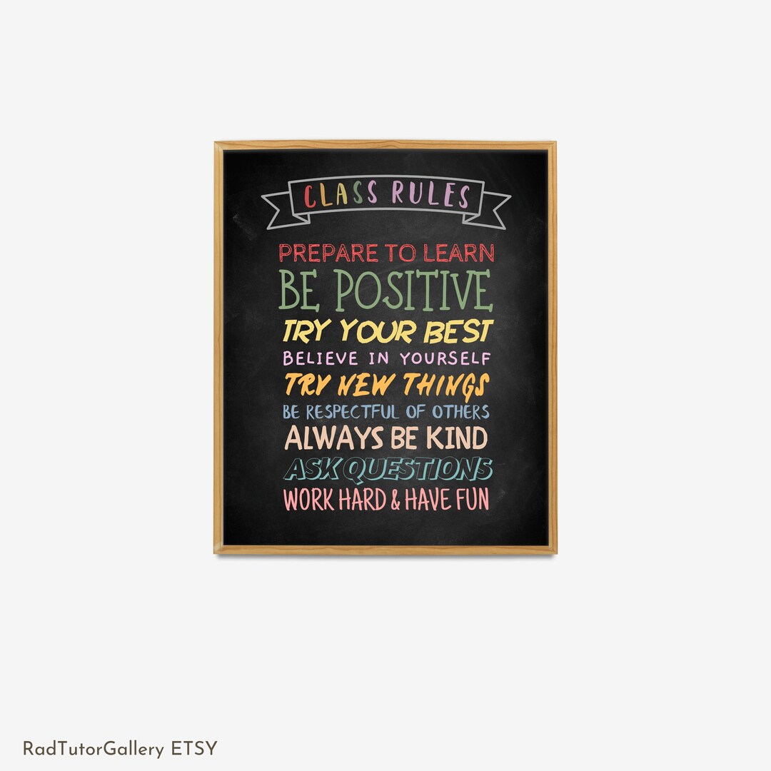 Modern Blackboard Style Classroom Rules, Minimalist Class Rules Poster ...