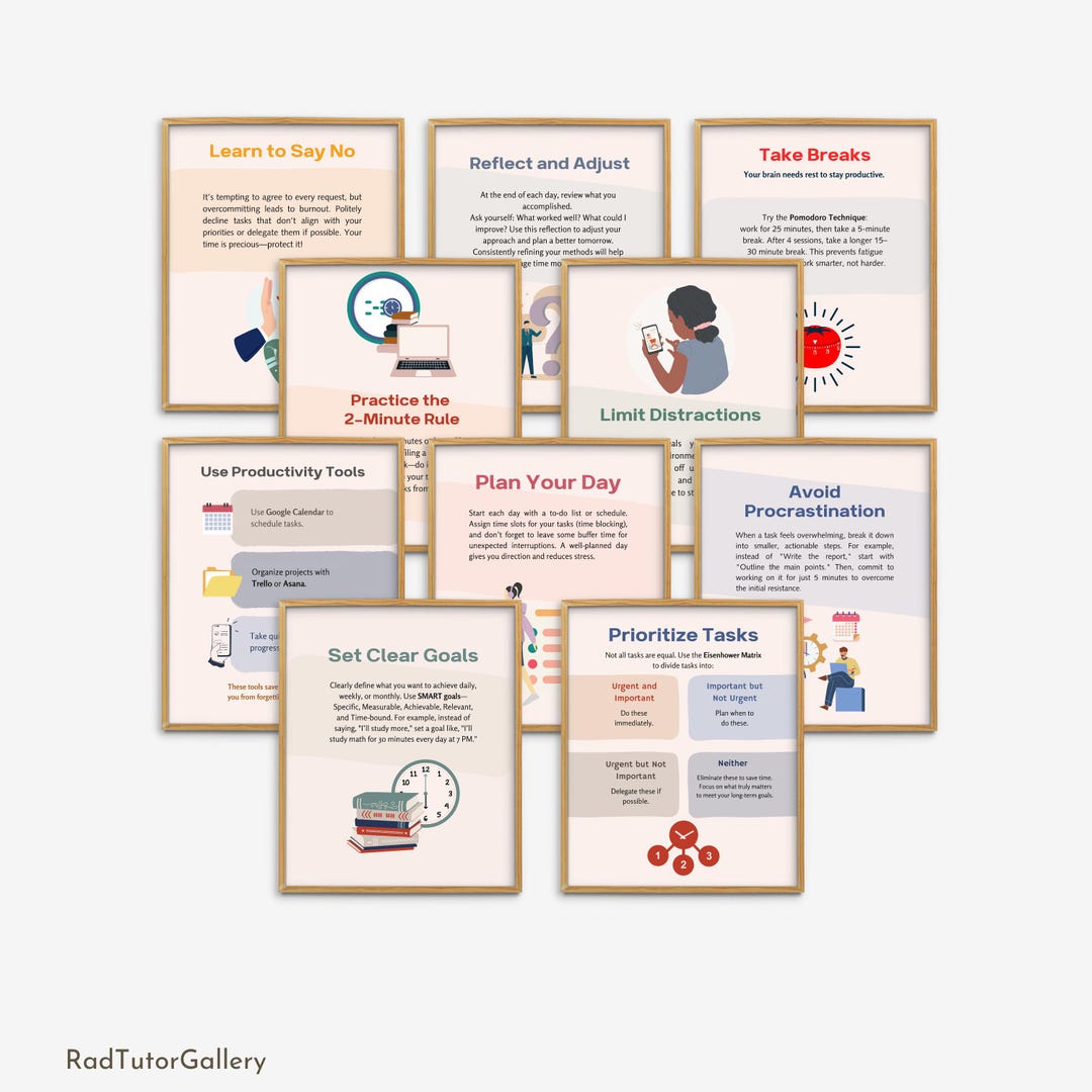 Time Management Tips Posters, School Counselor Decor, Self Help, Life ...