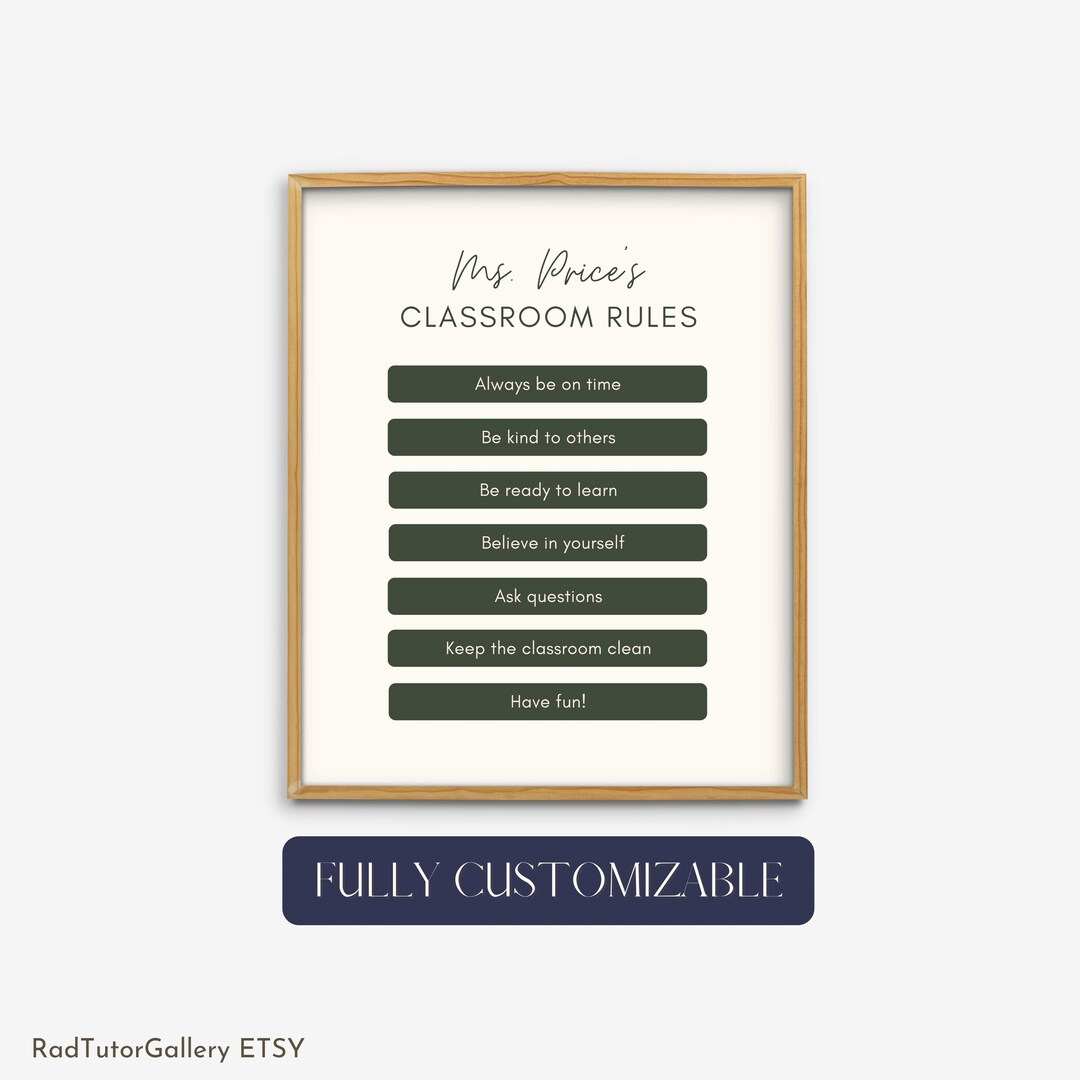 Custom Classroom Rules, Minimalist Class Rules Poster, Personalized ...