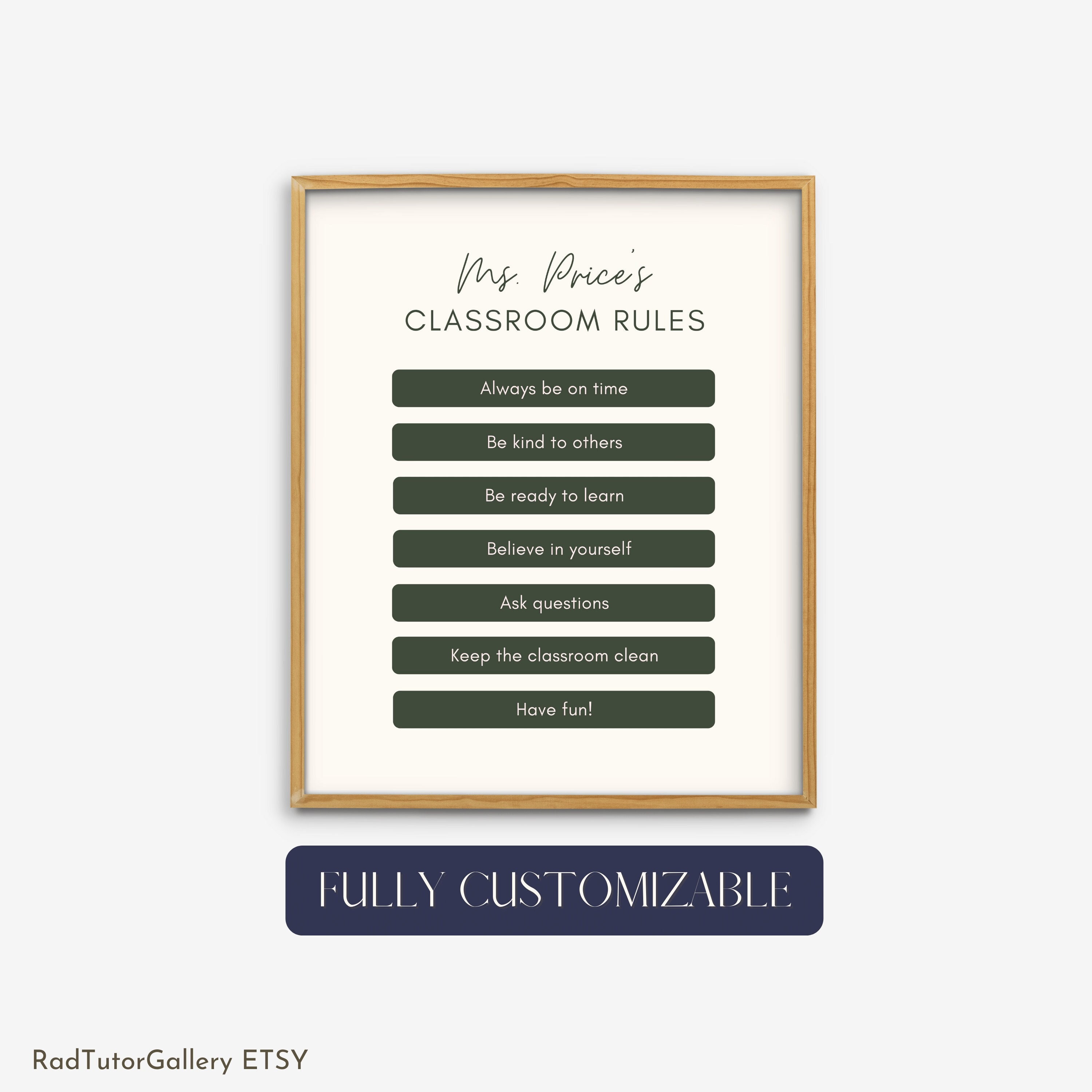Custom Classroom Rules, Minimalist Class Rules Poster, Personalized ...