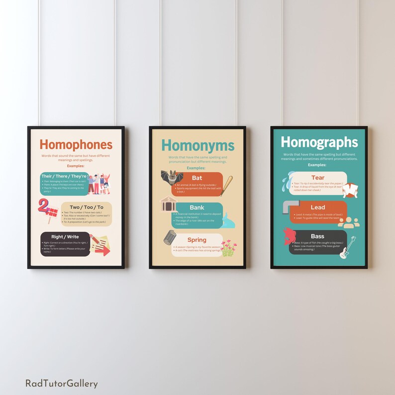 Homonym Homophone Homograph Classroom Posters, Phonics Classroom Decor ...