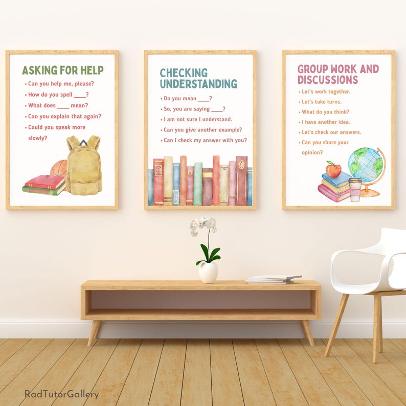Useful Classroom Phrases, Modern Colorful Classroom Management Poster ...
