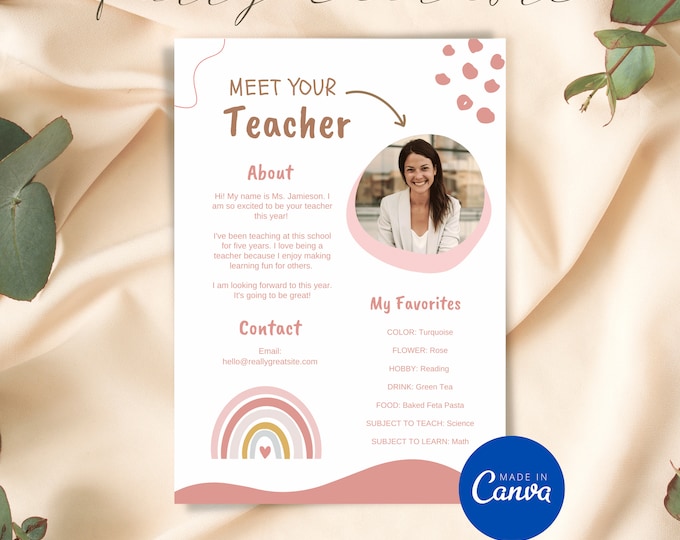 Meet the Teacher Editable Canva Template, Boho Rainbow Classroom Decor ...