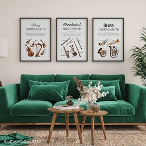 Music Instruments Set of 6 Gallery Wall Art, Music Classroom Poster ...