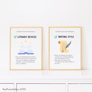 Literary Analysis Checklist Posters, English Literary Wall Art Sets of ...