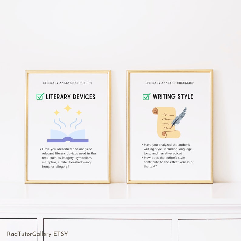 Literary Analysis Checklist Posters, English Literary Wall Art Sets of ...