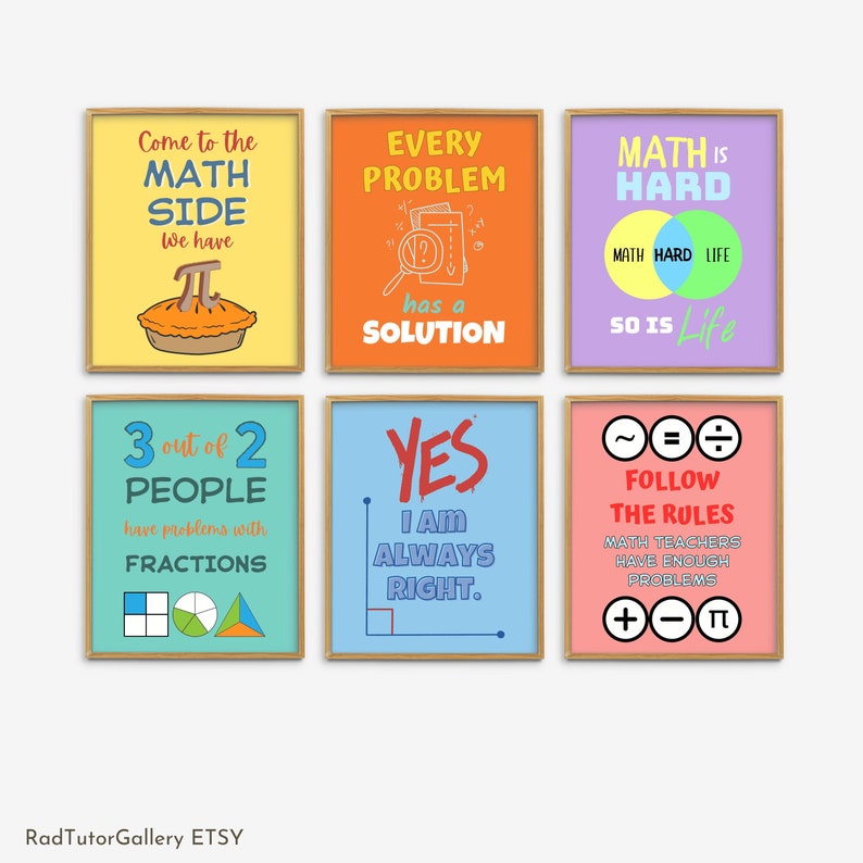 Math Posters Set, Math Trendy Poster, Mathematics Puns Class Posters ...