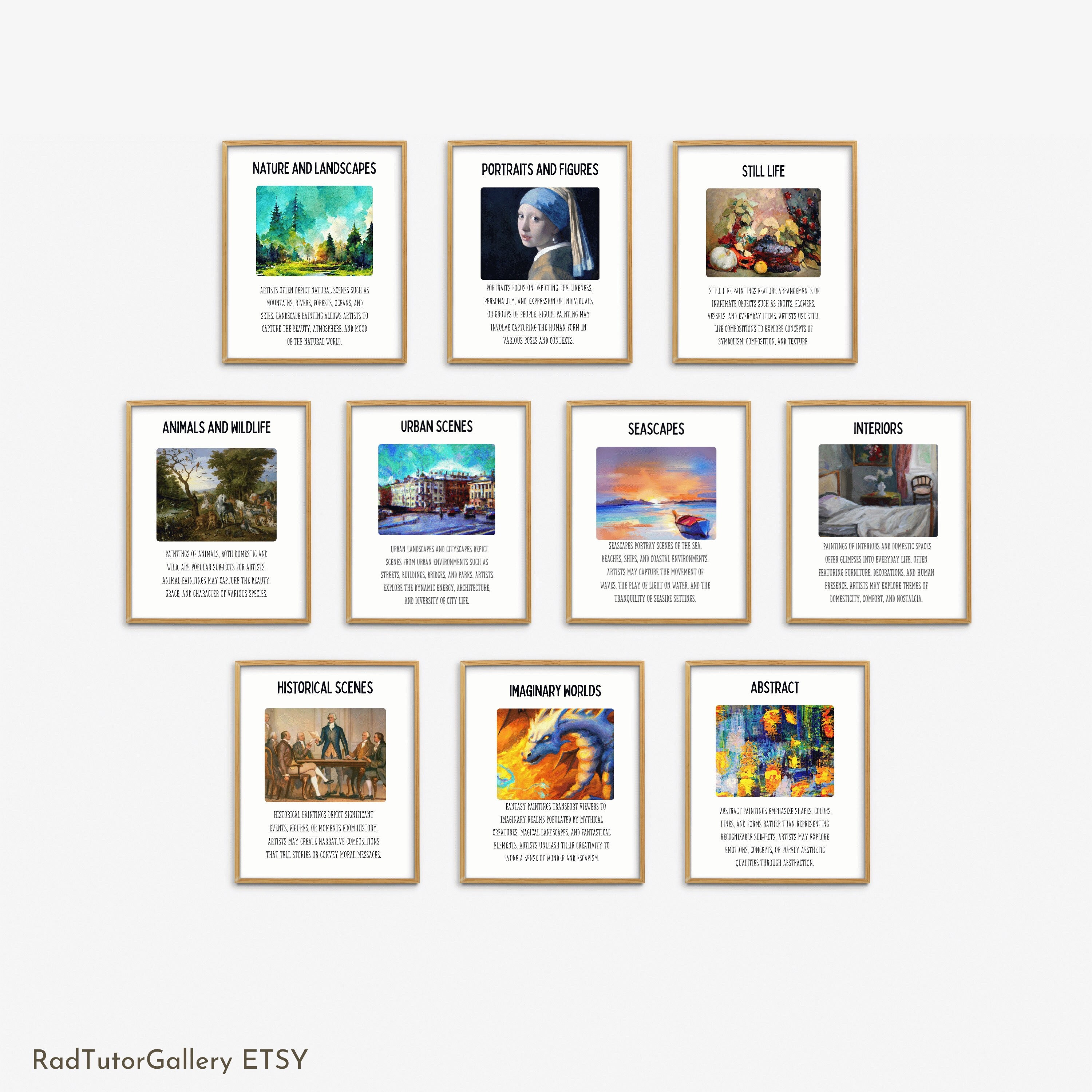 Art Classroom Posters Set of 10, Painting Subjects Genres Prints ...
