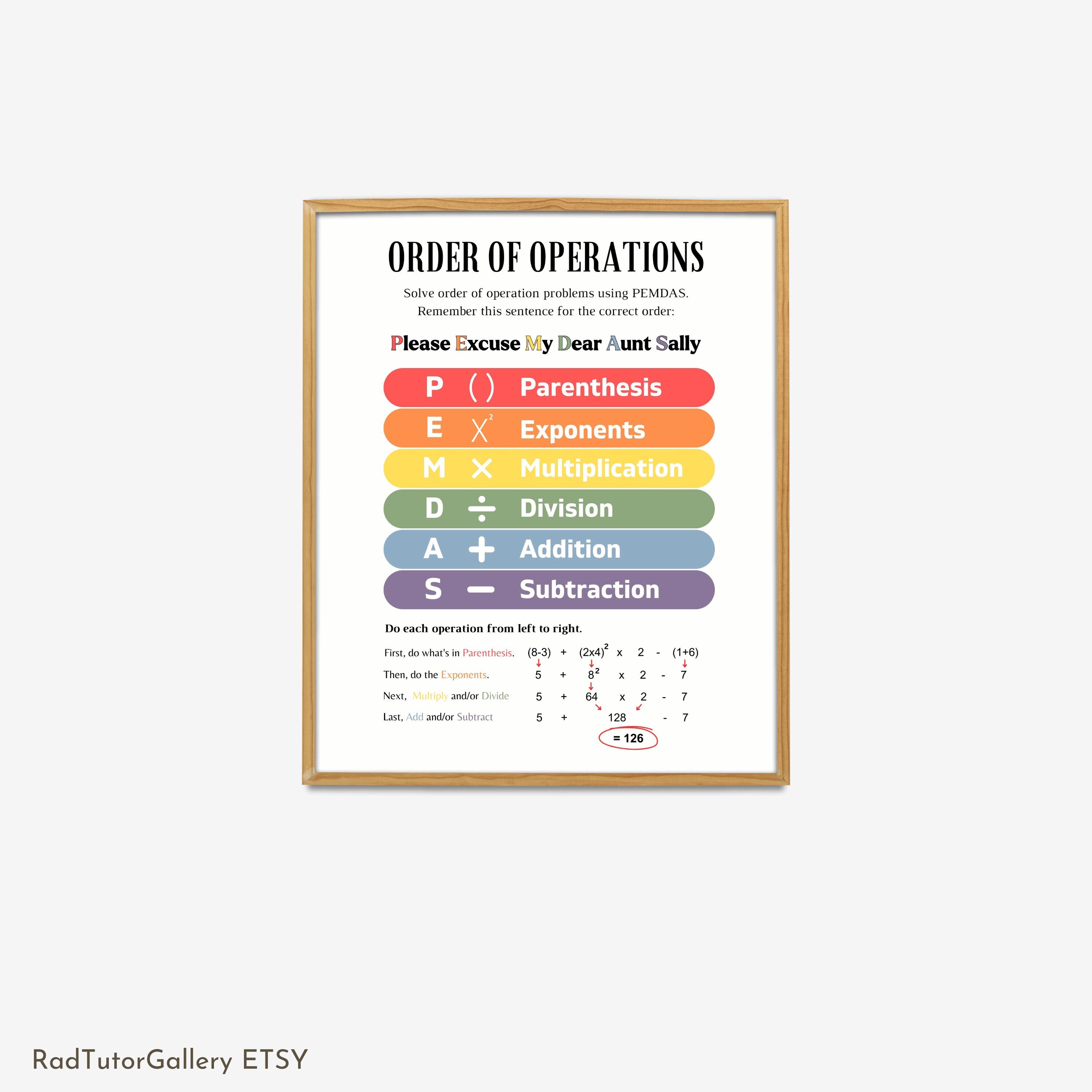 Order of Operations Poster Elementary Middle School Math - Etsy