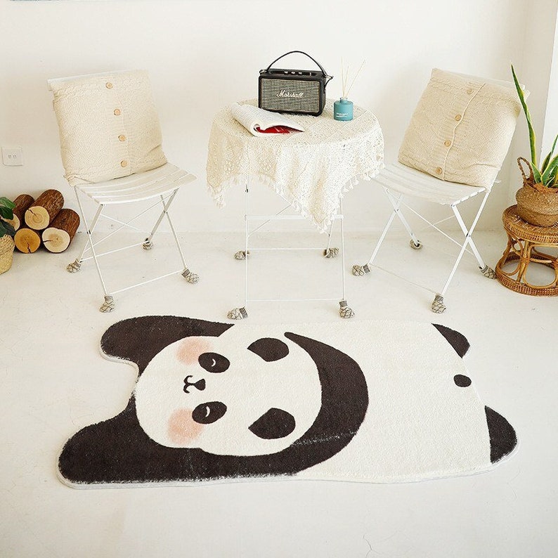 Cartoon Round Carpet Floor Mat Bedroom Polyester Panda Soft - Etsy