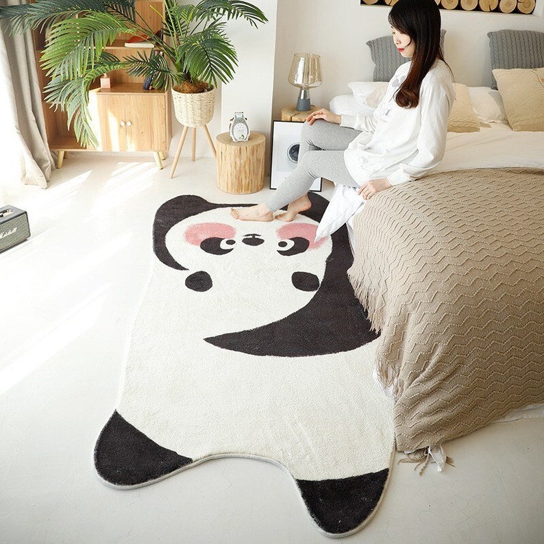 Cartoon Round Carpet Floor Mat Bedroom Polyester Panda Soft - Etsy