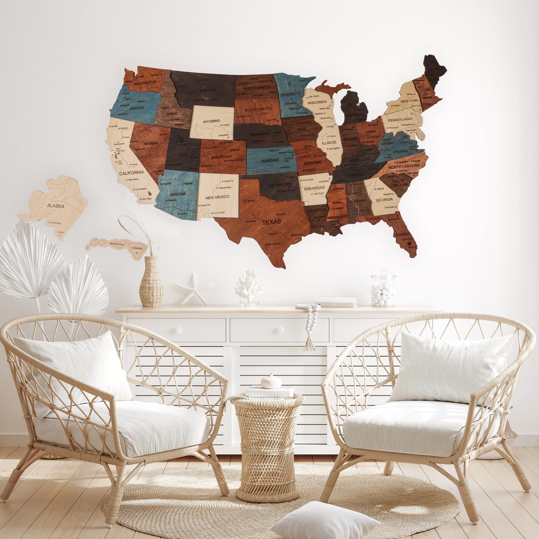 Apartment Decor USA Map, Wood Map US Travel Map, Push Pin Map of United ...