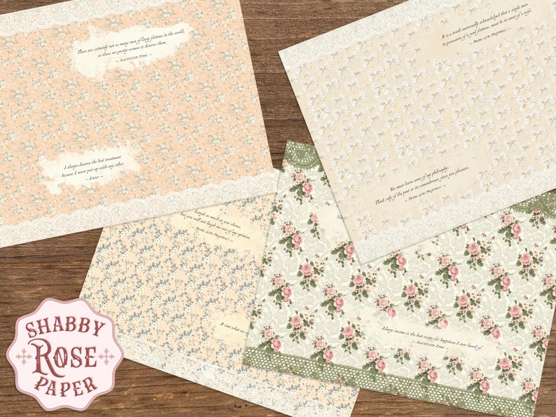 Jane Austen Printables Quotes Patterns, Vintage Floral Junk Journal ...