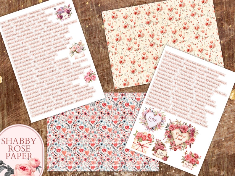 Valentine's Day Junk Journal Printable Love Words and Pattern ...