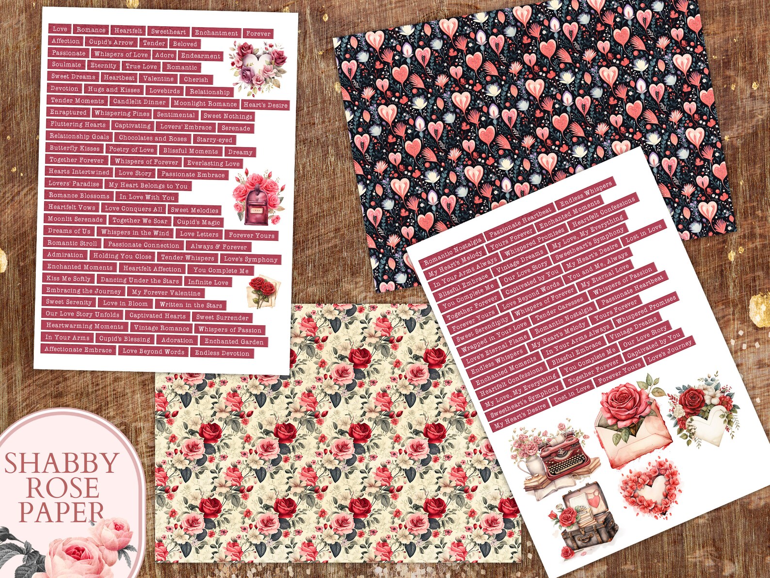 Valentine's Day Junk Journal Printable Love Words and Pattern ...