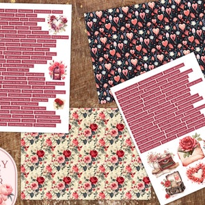 Valentine's Day Junk Journal Printable Love Words and Pattern ...