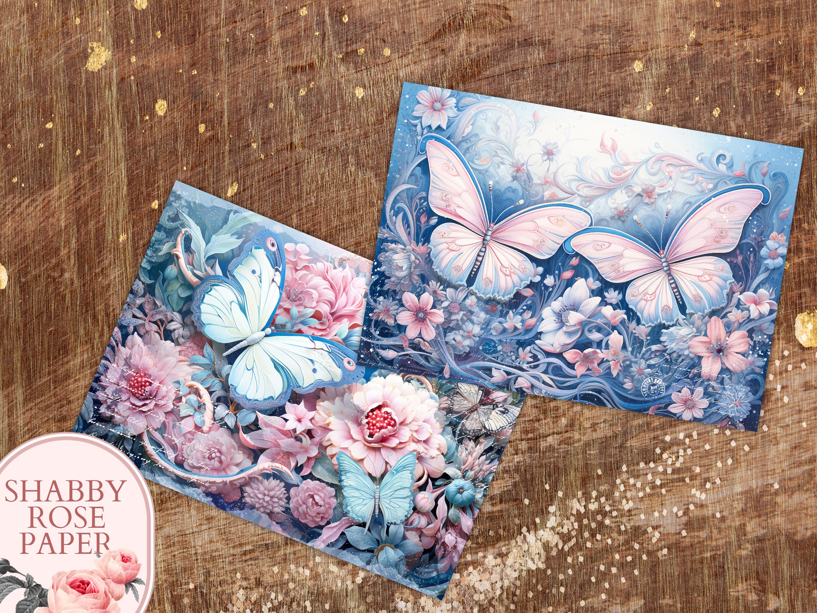 Fantasy Butterfly Junk Journal Pages, Blue and Pink Enchanted Butterfly ...