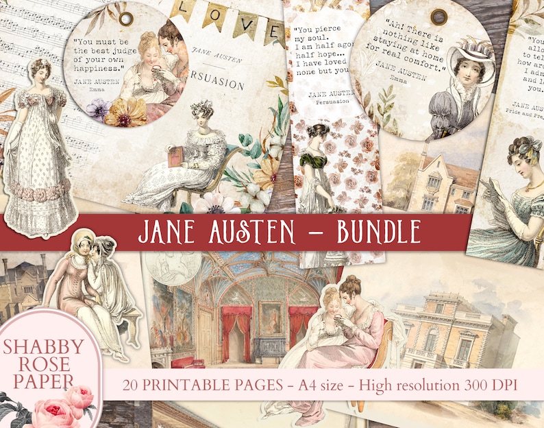 20 Pages BUNDLE. Jane Austen Quotes Vintage Ephemera. Pride and ...