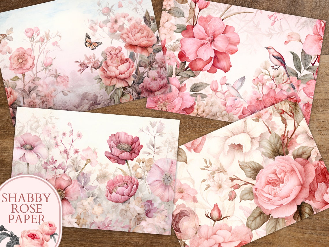 Pink Flowers Botanical Junk Journal Pages, Victorian Enchanted Garden ...