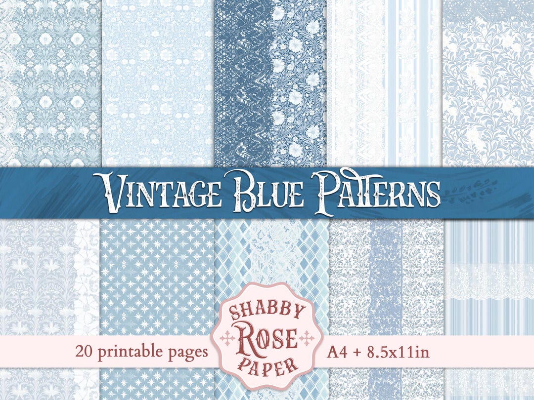 Vintage Blue Lace Pattern Printable Floral Junk Journal Pages, Digital ...