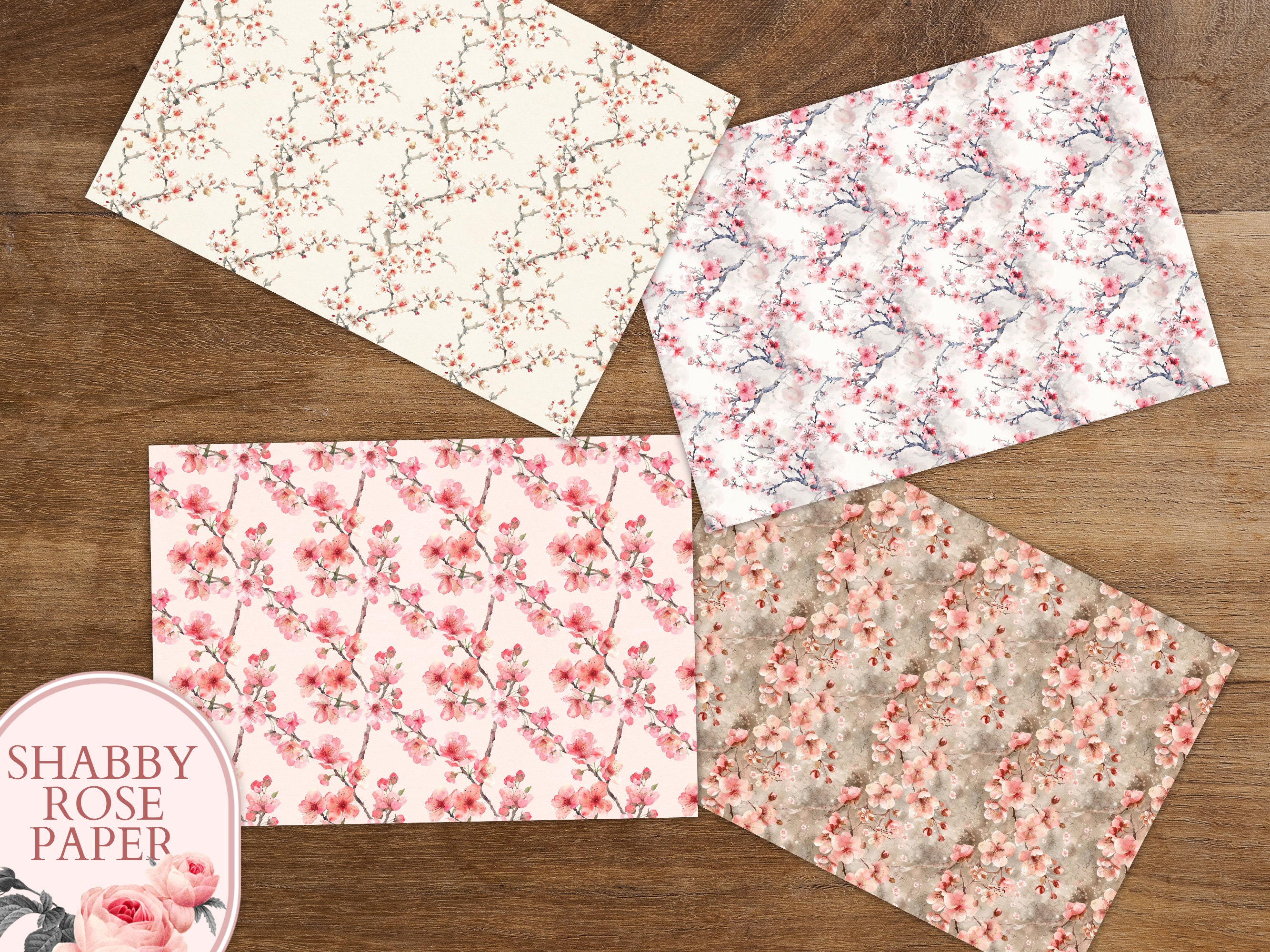 Japanese Sakura Cherry Blossom Spring Junk Journal Pages, Pink ...