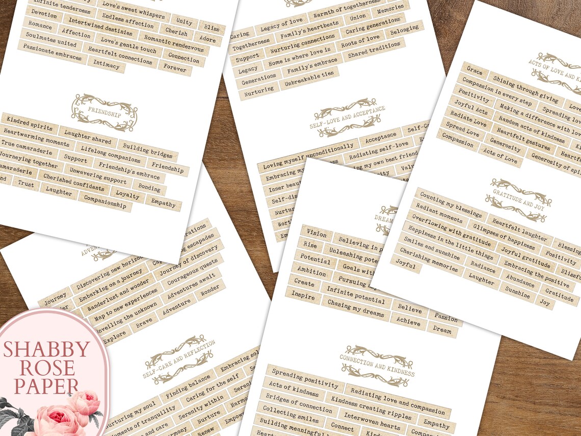 Vintage Printable Junk Journaling Words and Quotes, Positive Words ...