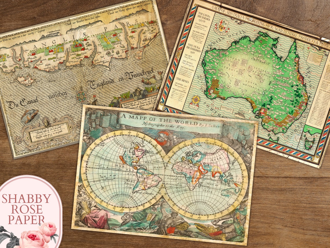 Junk Journal Printable Vintage Map, Junk Journal Ephemera, Shabby Paper ...