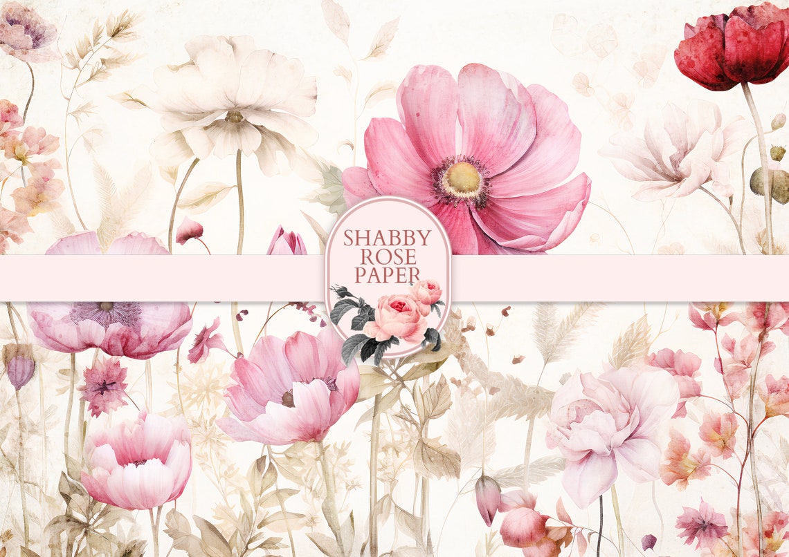 Pink Flowers Botanical Junk Journal Pages, Victorian Enchanted Garden ...