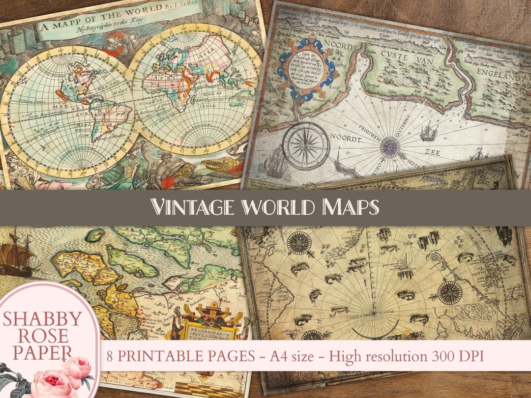 Junk Journal Printable Vintage Map, Junk Journal Ephemera, Shabby Paper ...