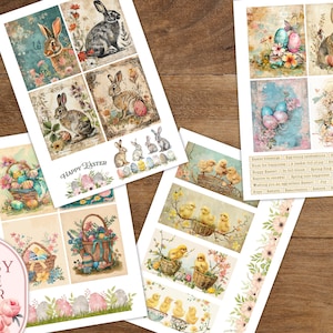 Vintage Easter Bunny Junk Journal Pages Cards Collage, Words Quotes ...