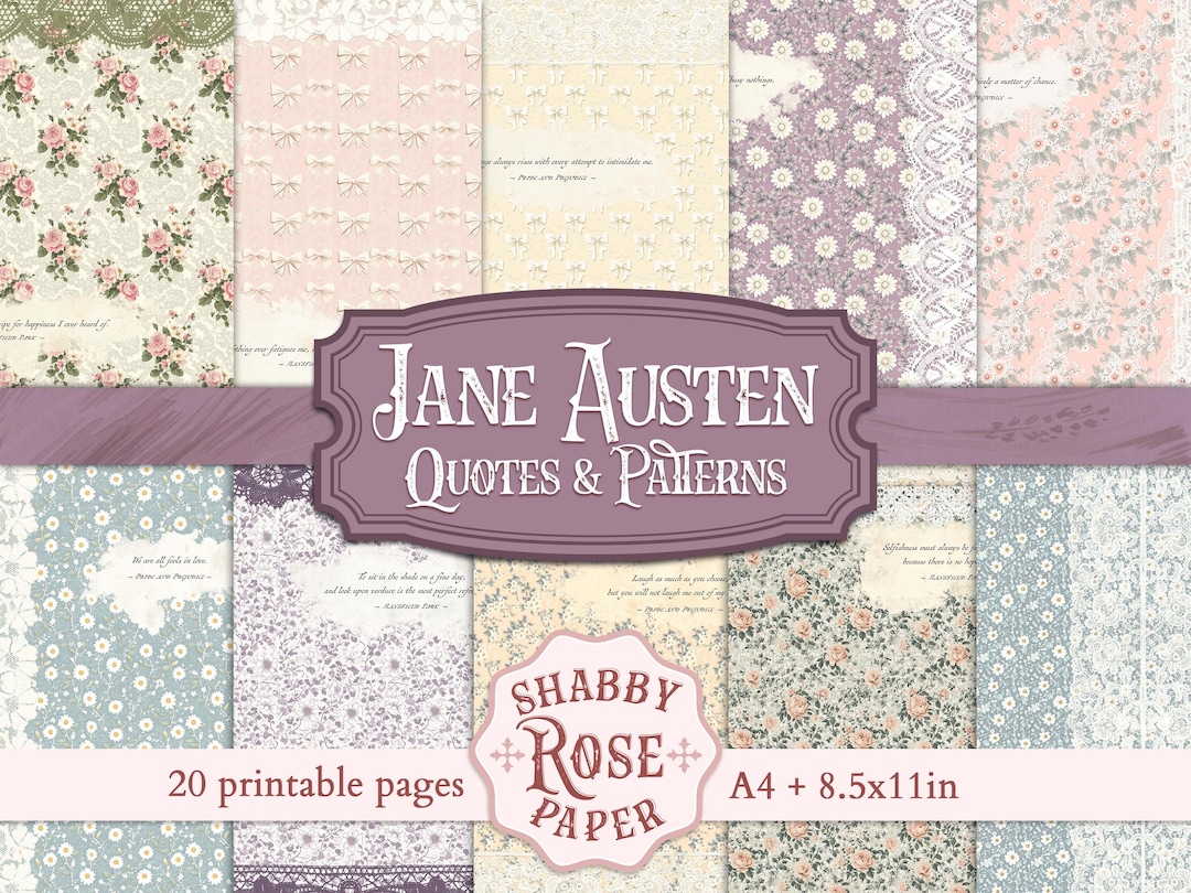 Jane Austen Printables Quotes Patterns, Vintage Floral Junk Journal ...