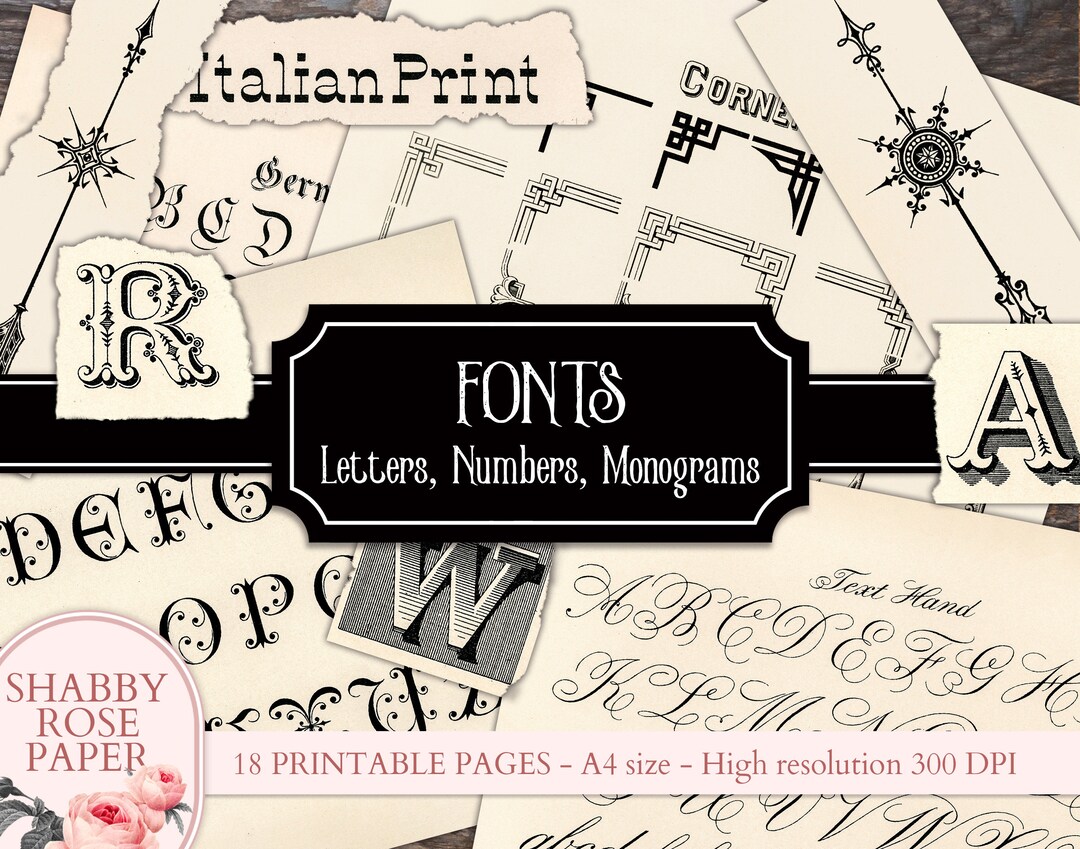 Vintage Frames, Printable Junk Journal, Typface, Letters, Numbers ...