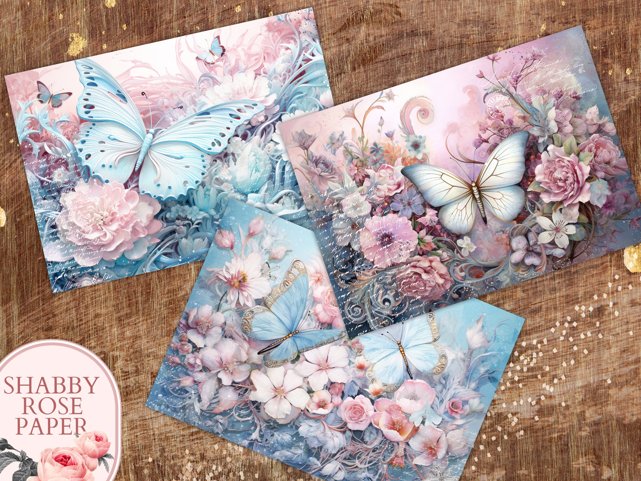 Fantasy Butterfly Junk Journal Pages, Blue and Pink Enchanted Butterfly ...