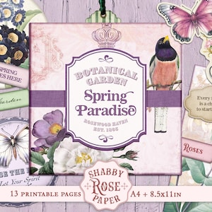 Printable Spring Flowers Folio, Vintage Floral Journal Set, Shabby Chic ...