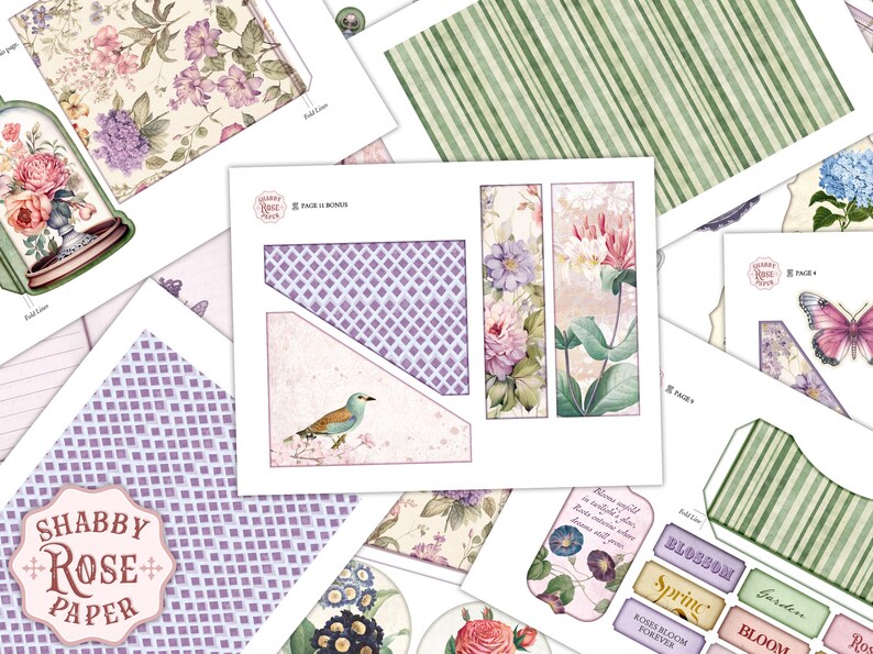 Printable Spring Flowers Folio, Vintage Floral Journal Set, Shabby Chic ...