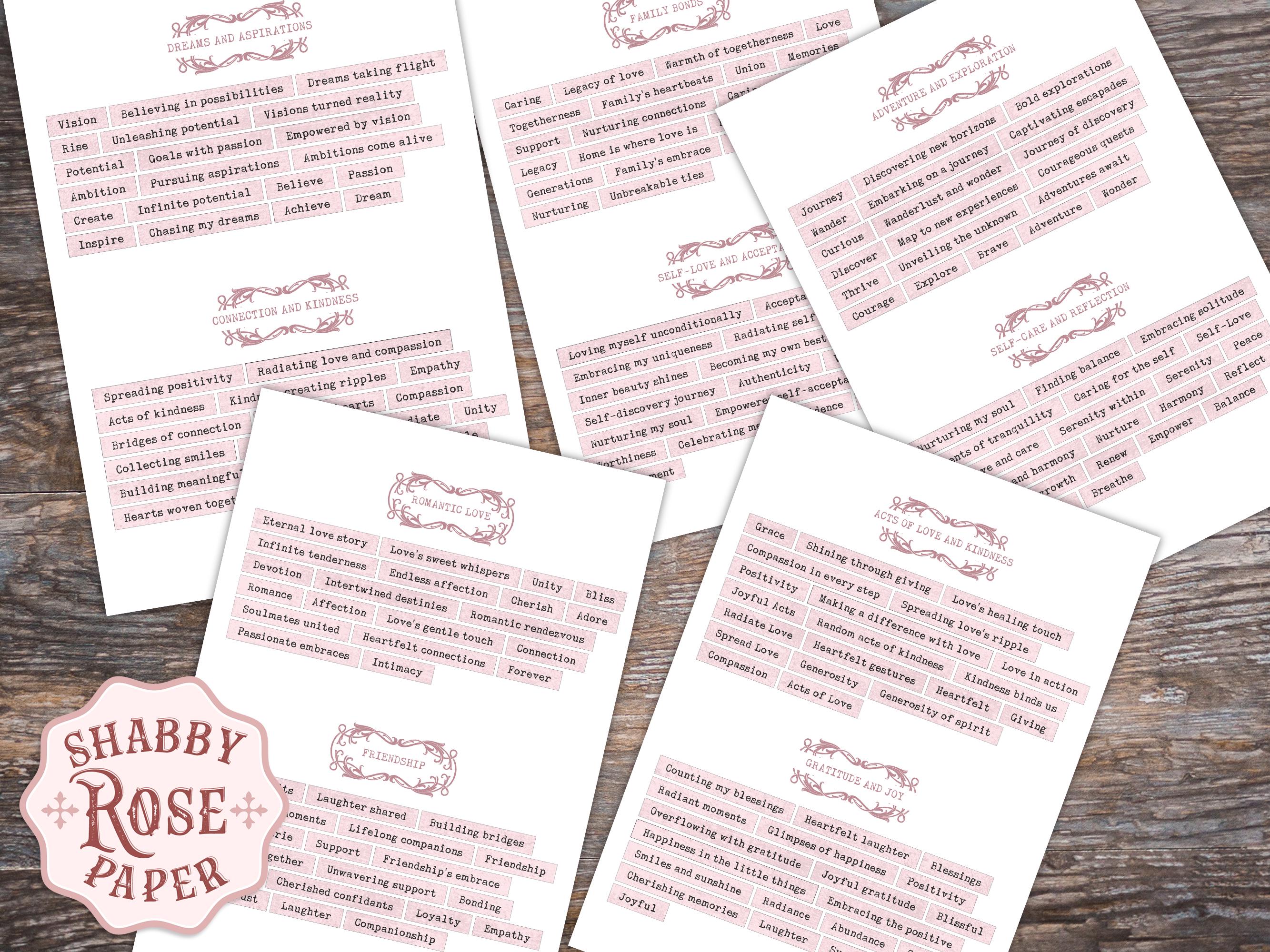 Vintage Printable Junk Journaling Words and Quotes, Positive Words ...