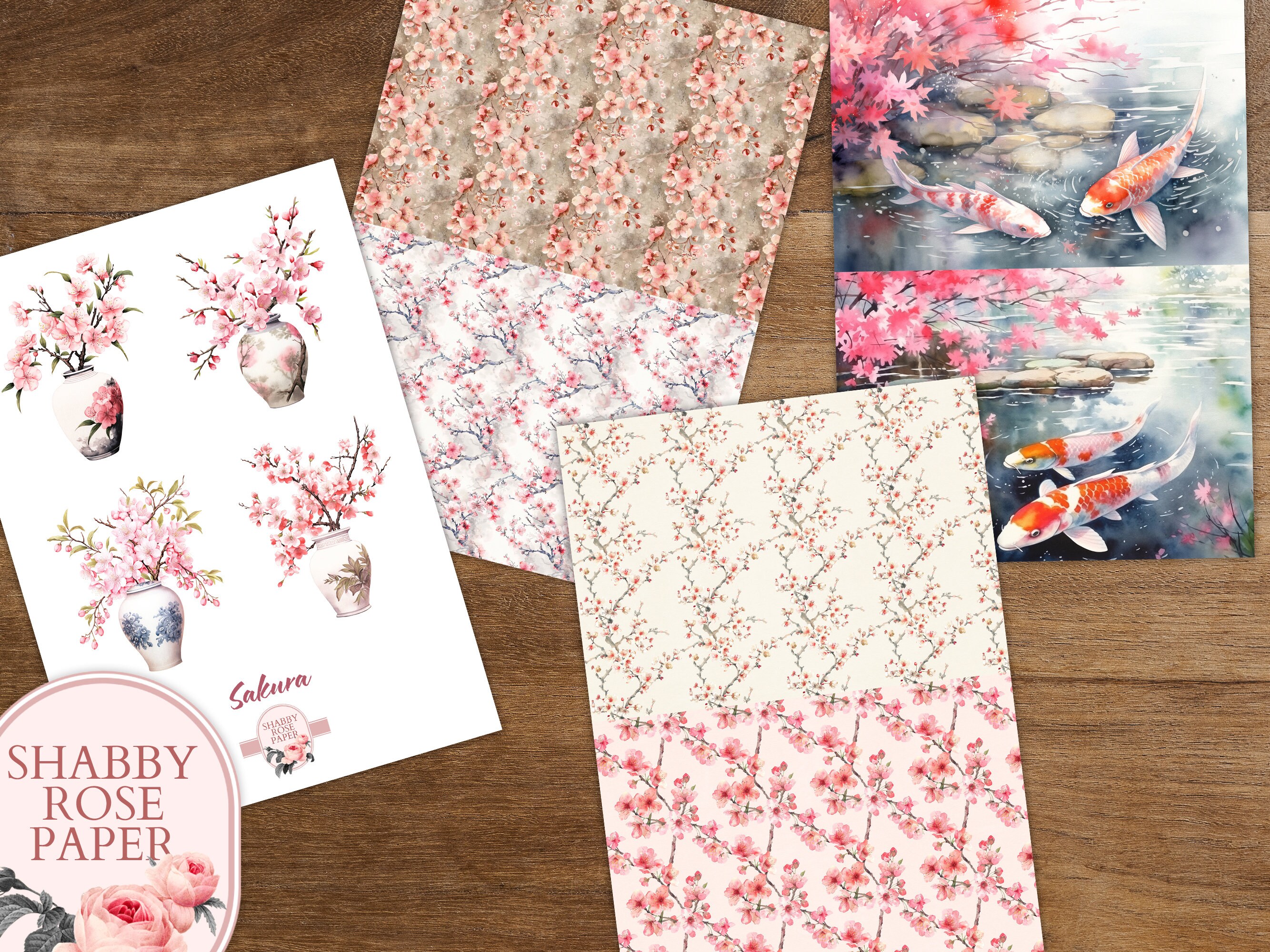 Japanese Sakura Cherry Blossom Spring Junk Journal Pages, Pink ...
