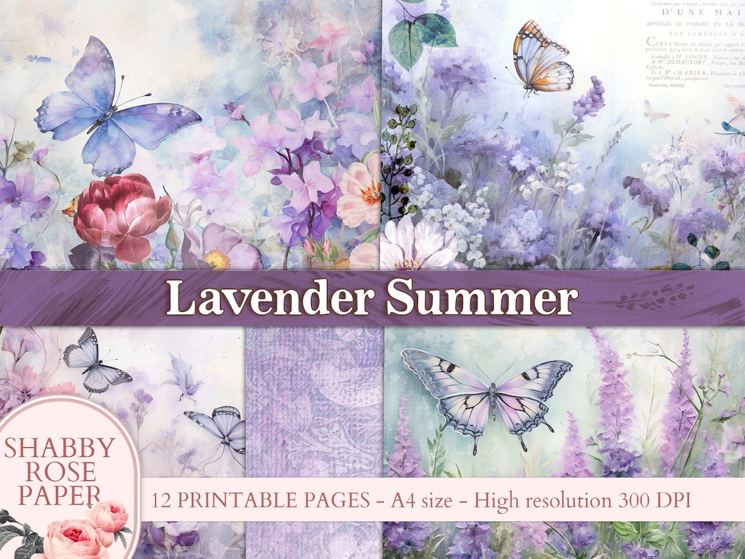 Summer Butterfly Junk Journal Pages, Lavender Enchanted Butterfly ...
