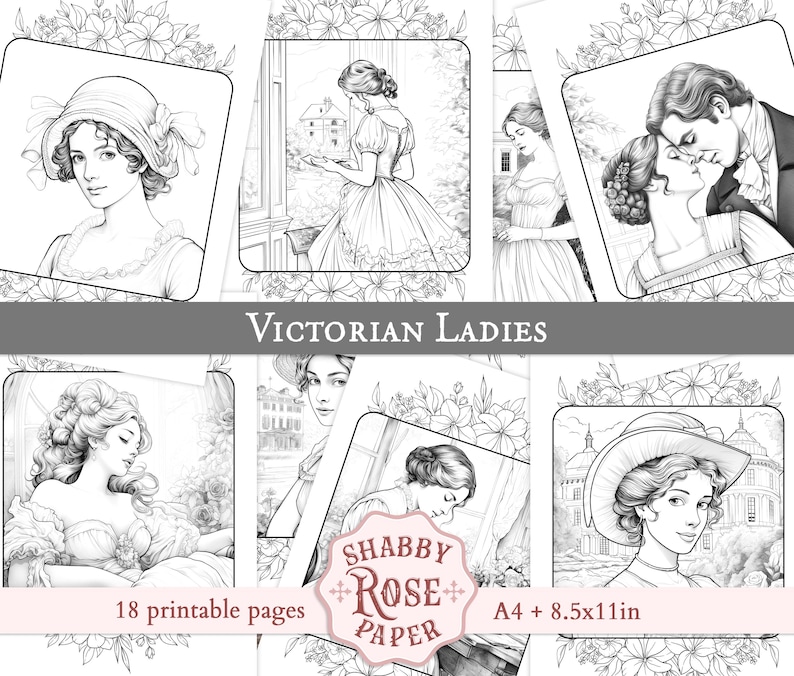 18 Vintage Victorian Ladies Coloring Pages, Printable Fashion Ephemera ...