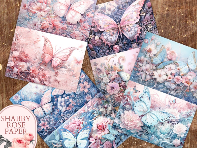 Fantasy Butterfly Junk Journal Pages, Blue and Pink Enchanted Butterfly ...