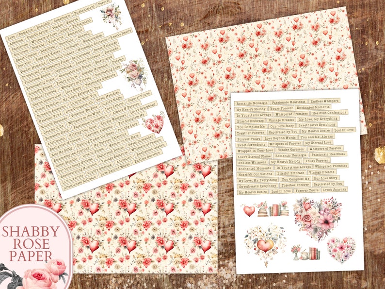 Valentine's Day Junk Journal Printable Love Words and Pattern ...