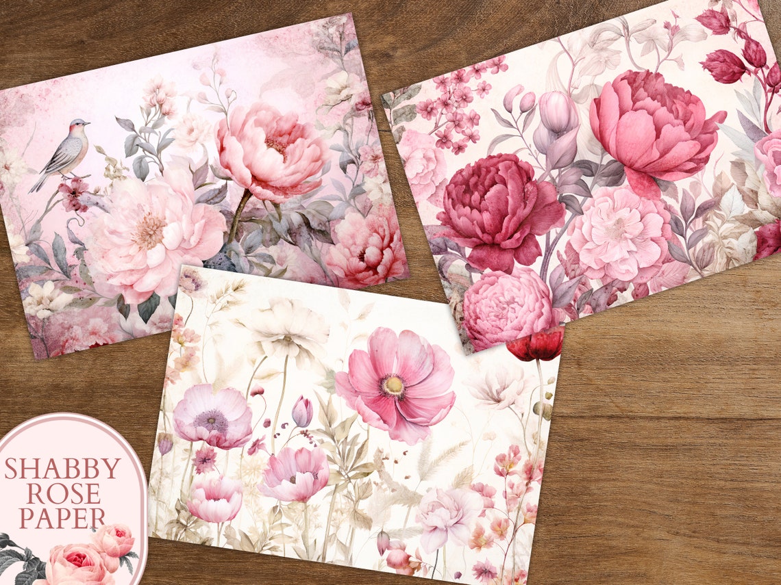 Pink Flowers Botanical Junk Journal Pages, Victorian Enchanted Garden ...