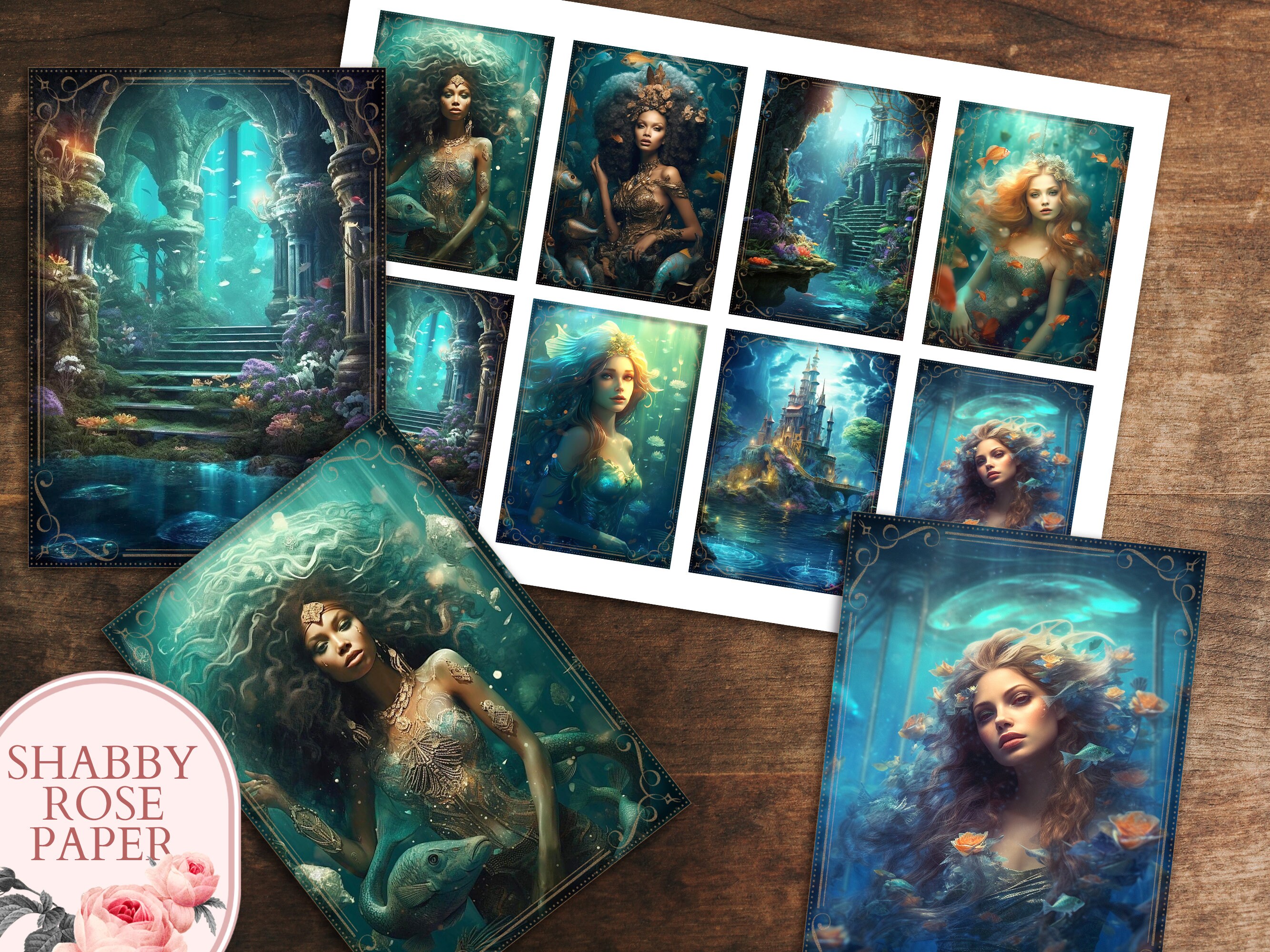 Mermaid ATC Cards, Ocean Mermaid World, Fantasy Paper. ATC Printable ...