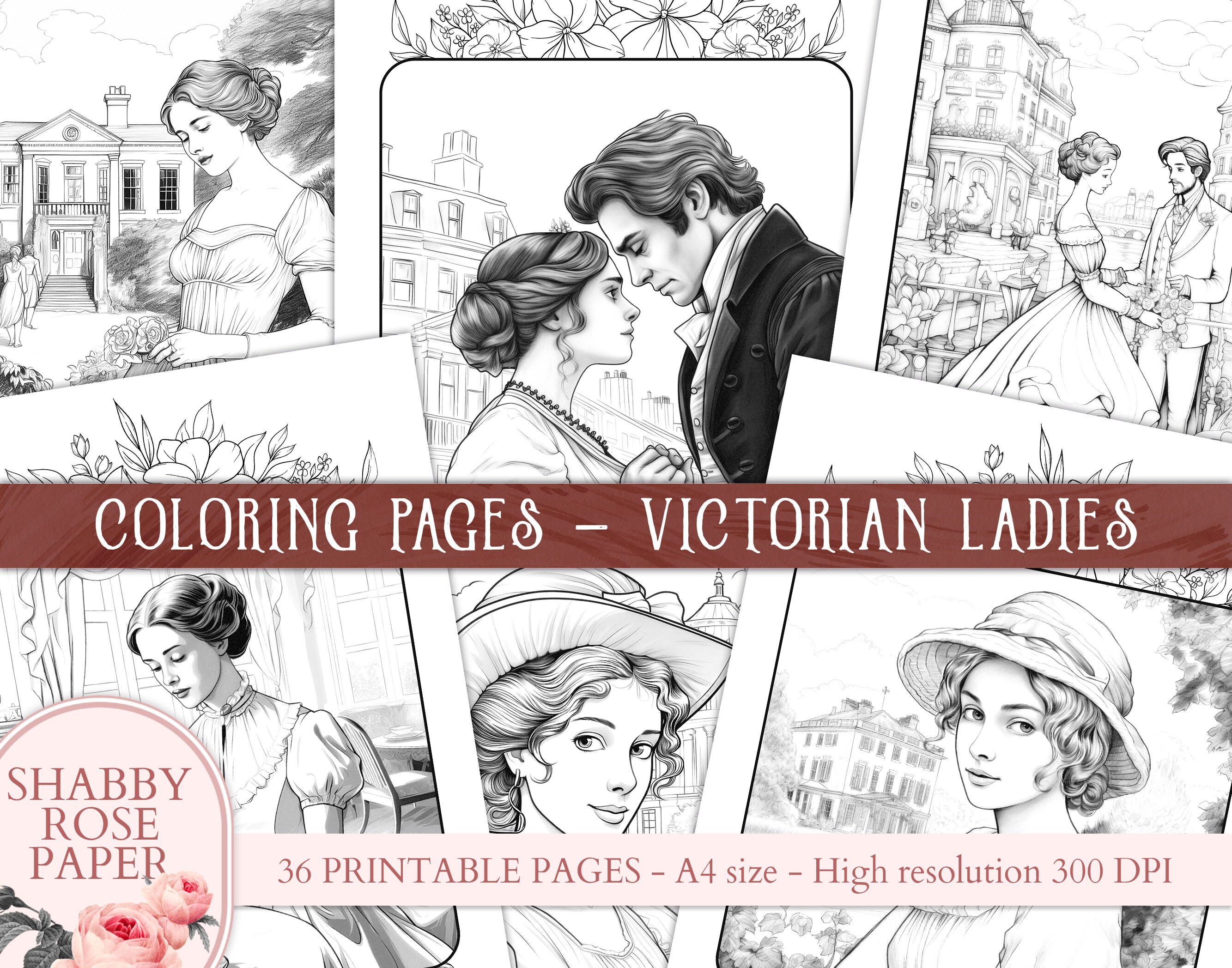 18 Coloring Pages. Victorian Ladies Coloring Book. Vintage Fashion ...