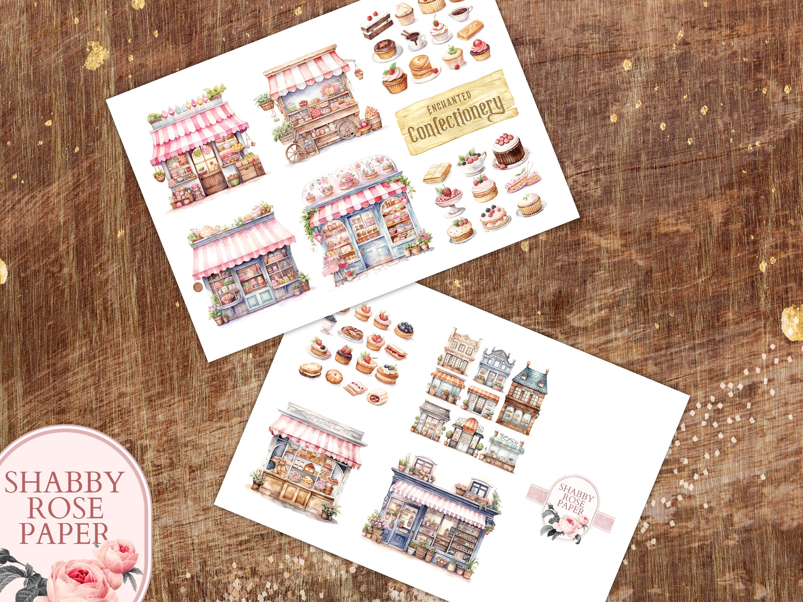 Cute Watercolor Shops. Printable Junk Journal Pages. Enchanting ...